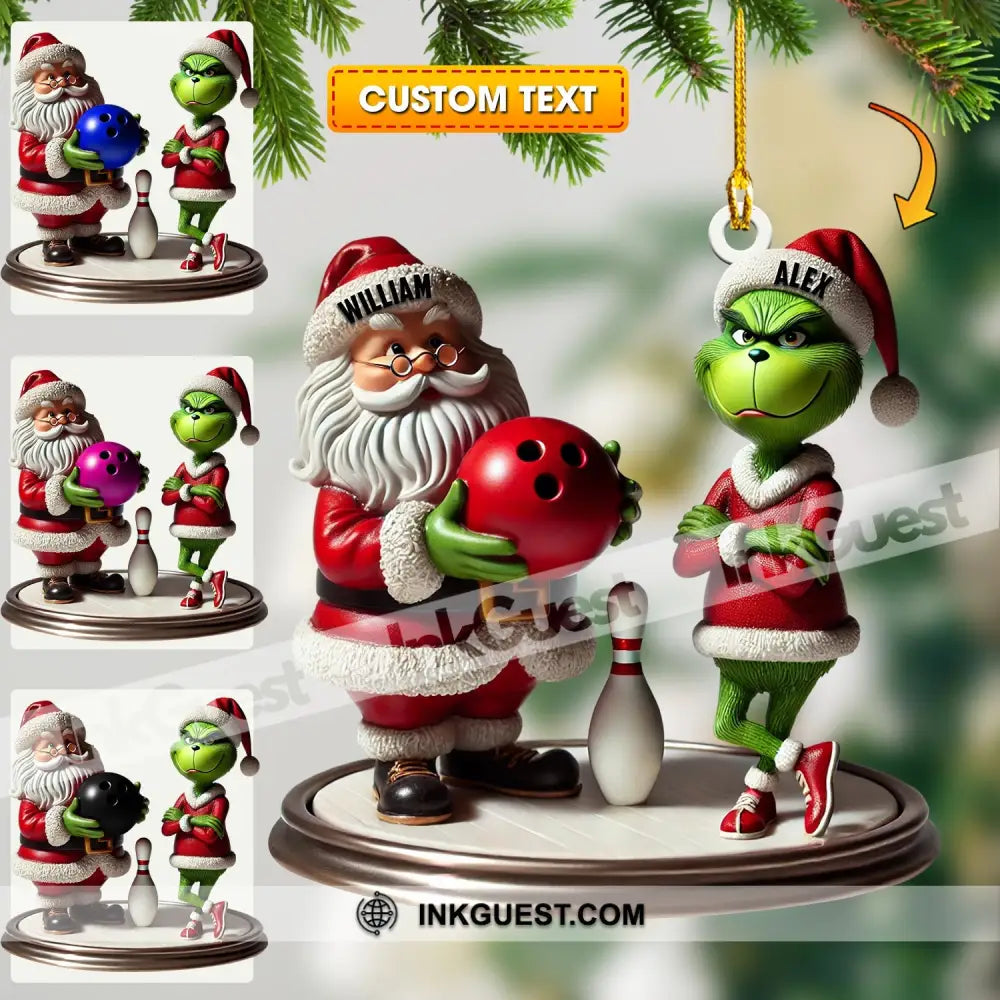 Bowling Santa And ELF Home Decor Christmas Ornament, Personalized Orna