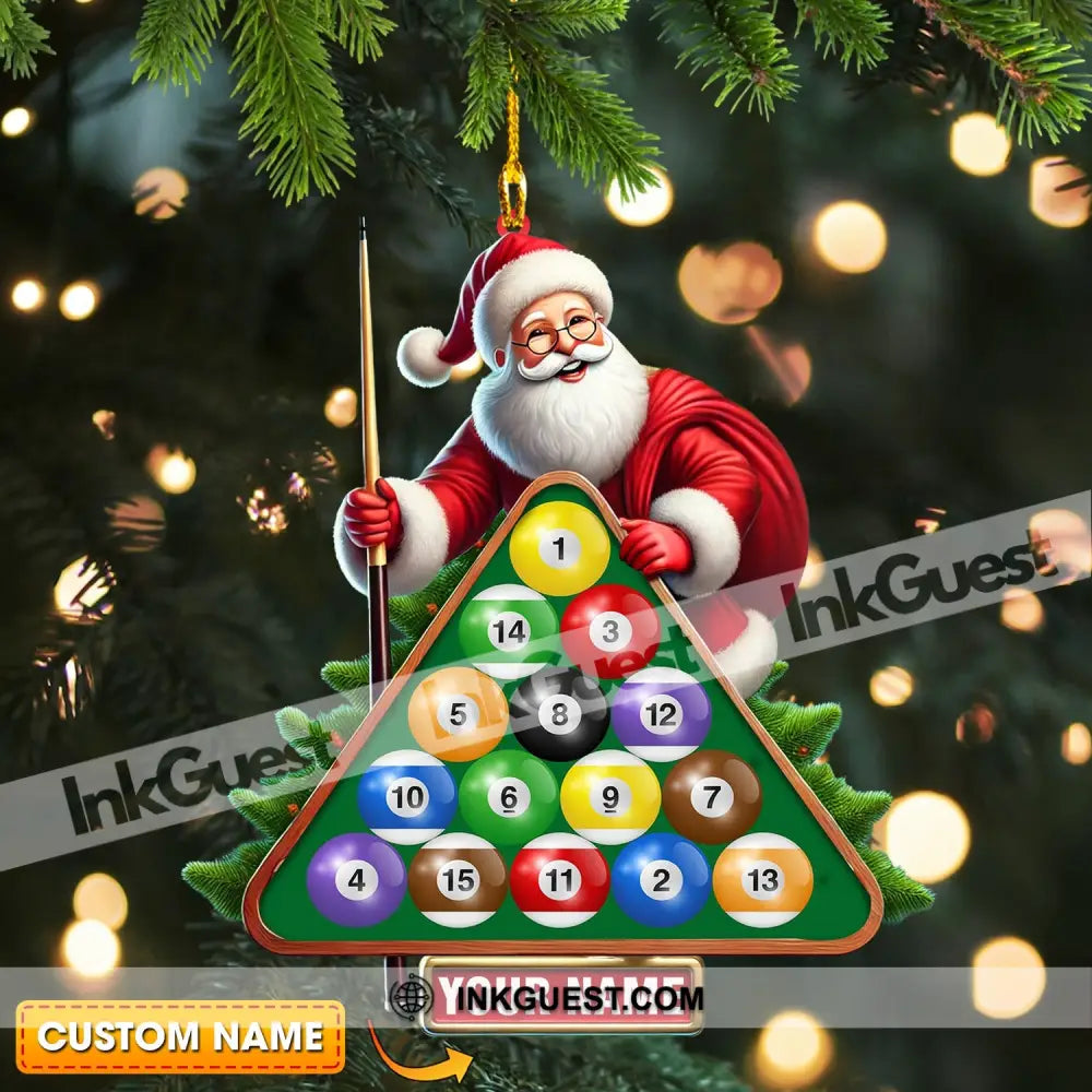 Billiard Santa Christmas Ornament, Personalized Ornament