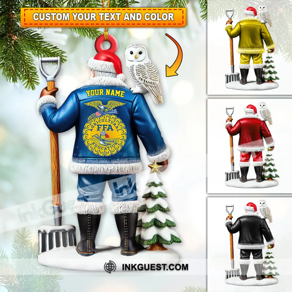 Custom Name FFA Ornament, Santa Farmer Christmas Ornament