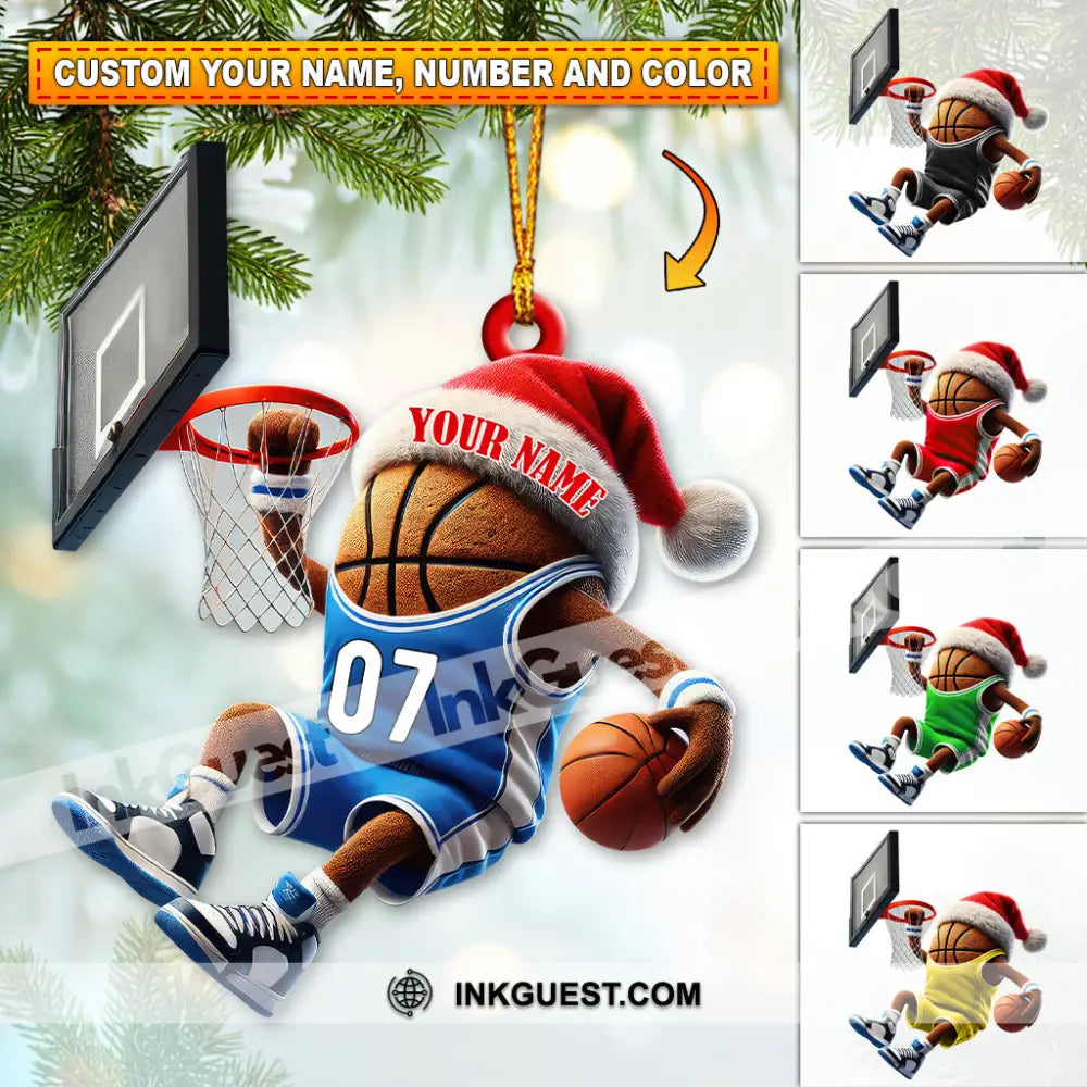 Custom Name and Number Basketball Ornament, Basketball Team Christmas