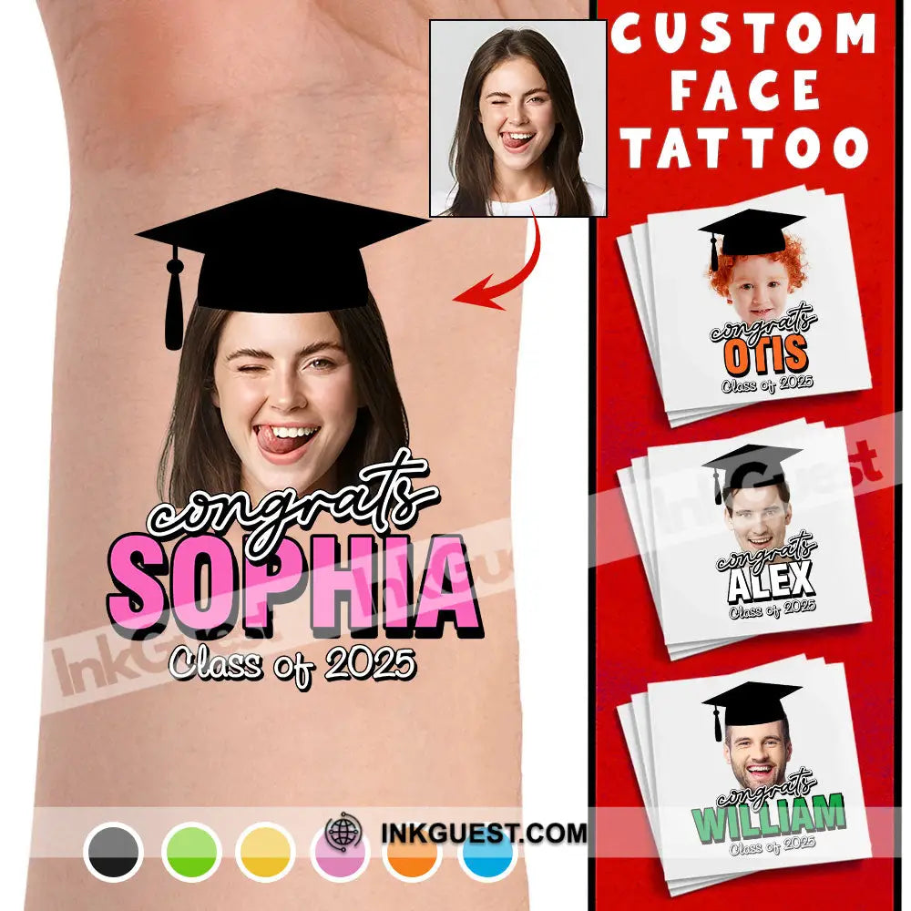 Graduation Tattoo Gift Custom Photo And Text Temporary Tattoo, Persona