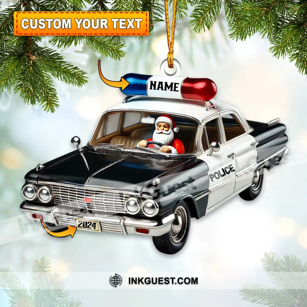 Santa Driver Police Car Christmas Ornament, Personalized Ornament