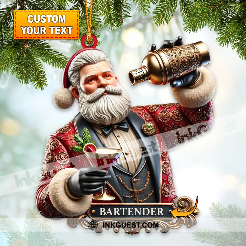 Bartender Santa Ornament, Personalized Ornament