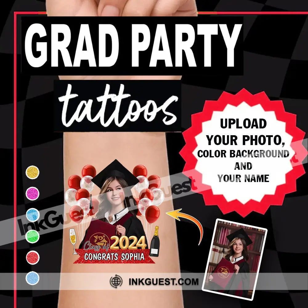 Graduation Tattoo Gift Custom Photo And Text Temporary Tattoo, Persona
