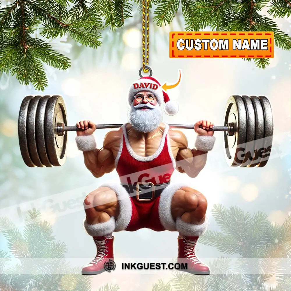 Custom Name Gym Work Out Santa Ornament, Gymnastics Christmas Gift