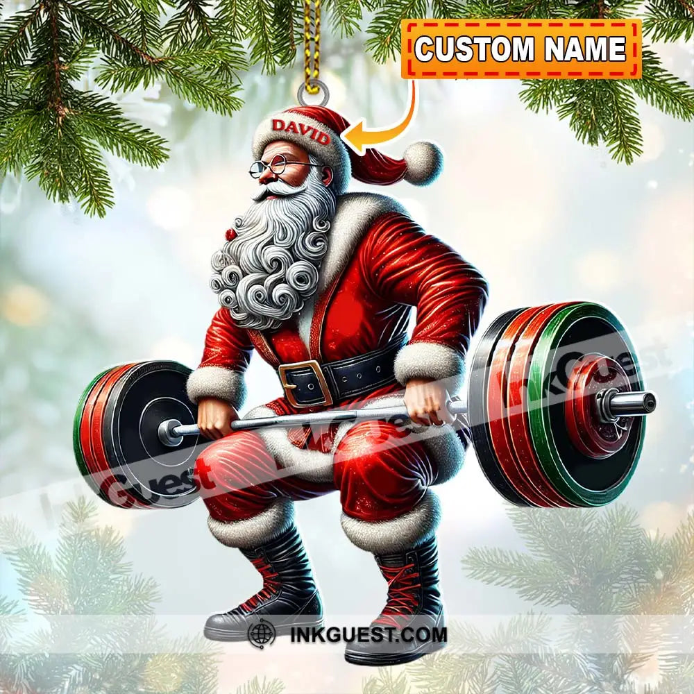 Custom Name Gym Work Out Santa Ornament, Gymnastics Christmas Gift